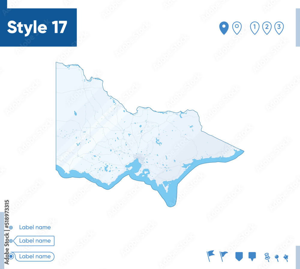 Victoria, Australia - map isolated on white background with water and ...
