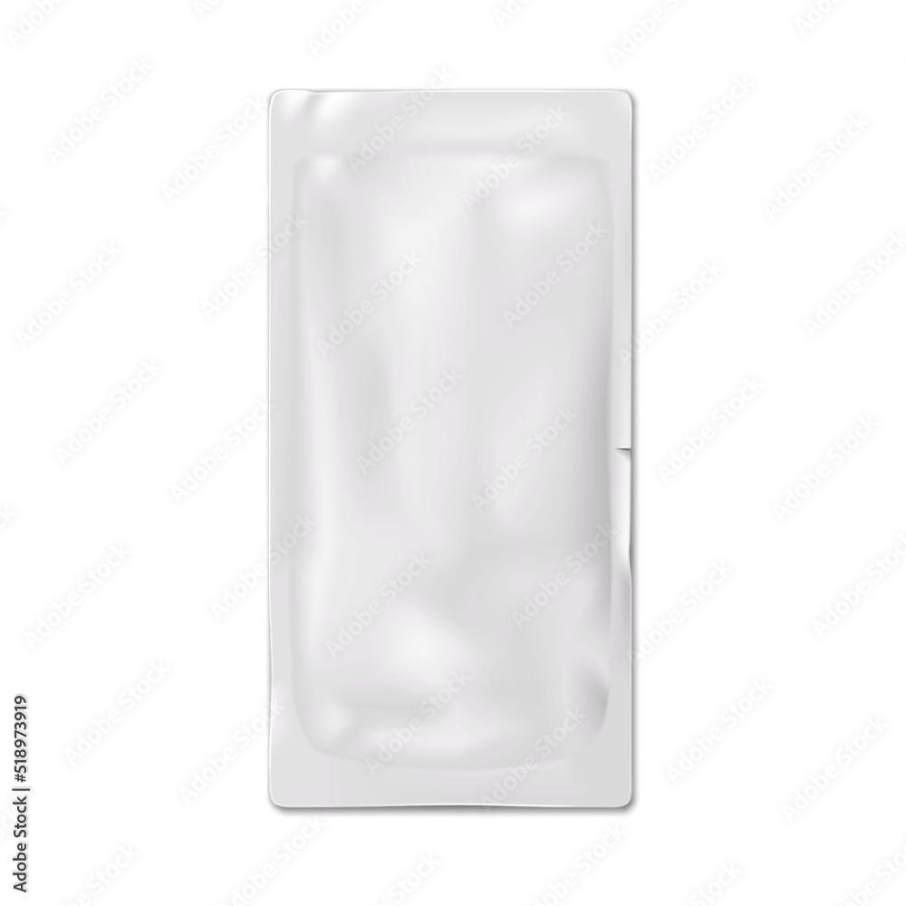 Blank white sachet packet with single tear notch vector mock-up ...