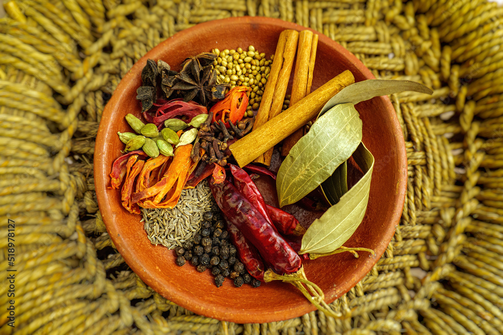 Indian spices and herbs on a platter - common Indian curry spices ...