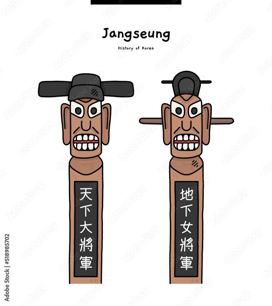 This illustration is 'Jangseung'. It is a traditional sign in front of ...