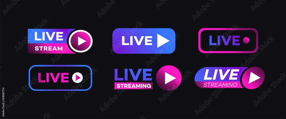 Vector live streaming sign set neon style isolated on transparent ...
