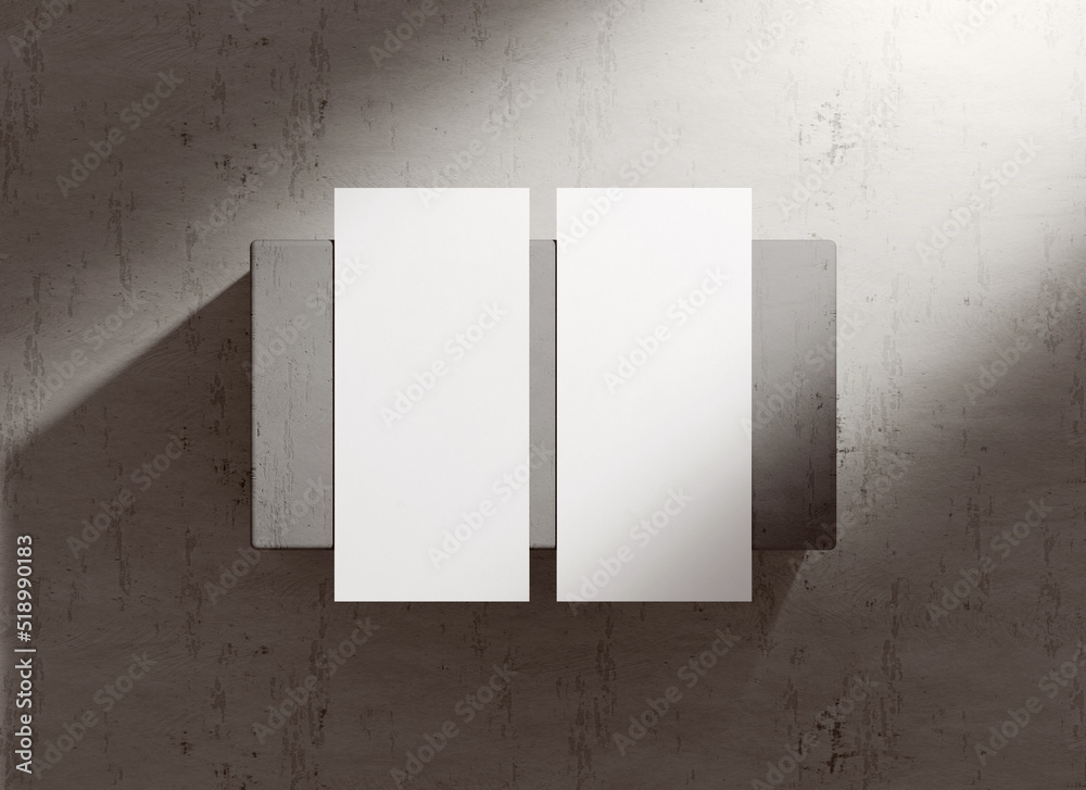 Two DL vertical flyer mockup blank paper resting on a cube for design ...
