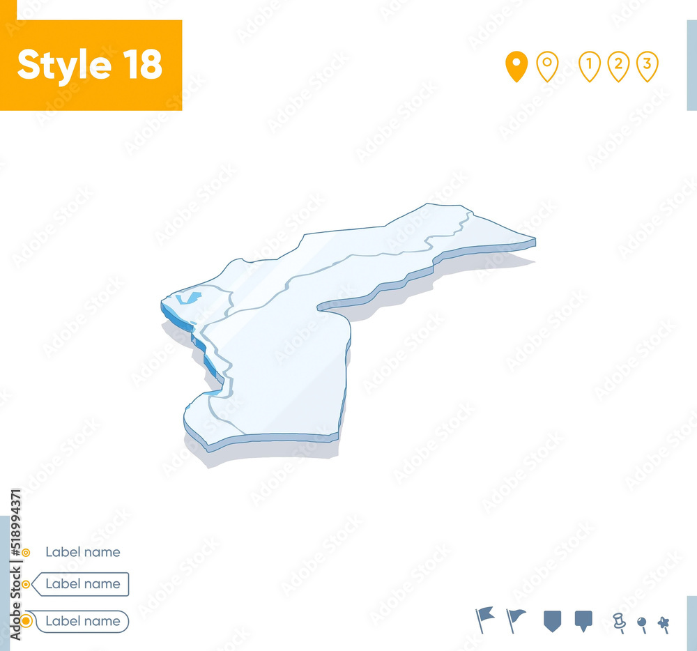 Cabinda - 3d map on white background with water and roads. Vector map ...