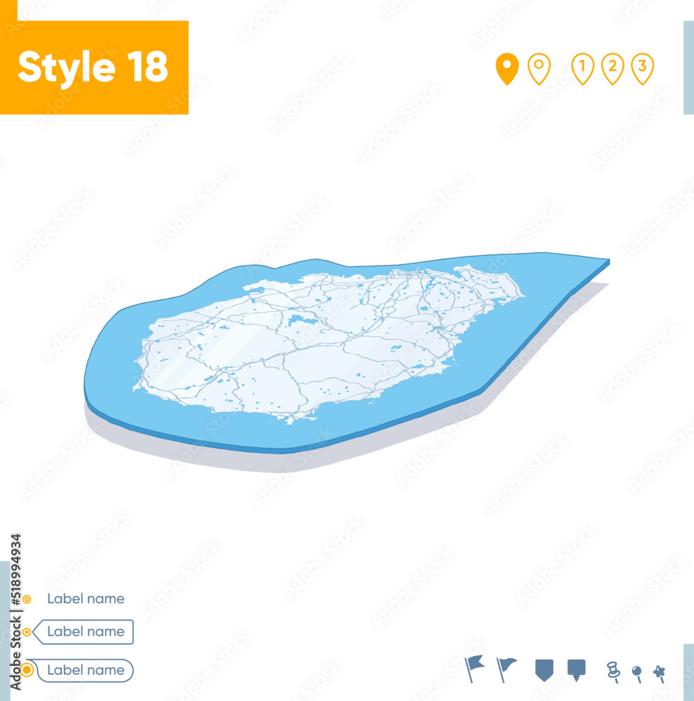 Hainan, China - 3d map on white background with water and roads. Vector ...