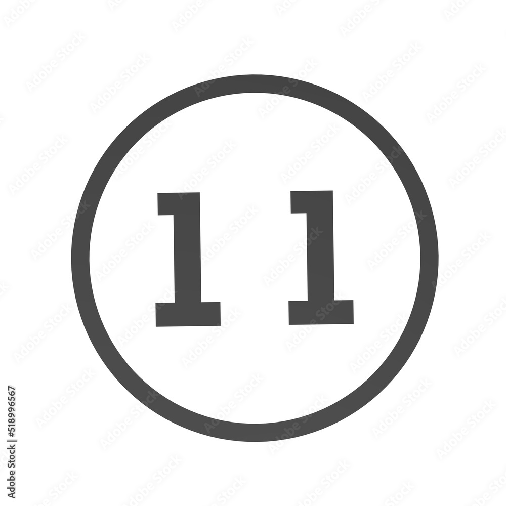 Gray number 11 in a circle on a white background. Numbers and numbers ...