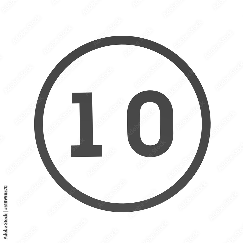 Gray number 10 in a circle on a white background. Numbers and numbers ...