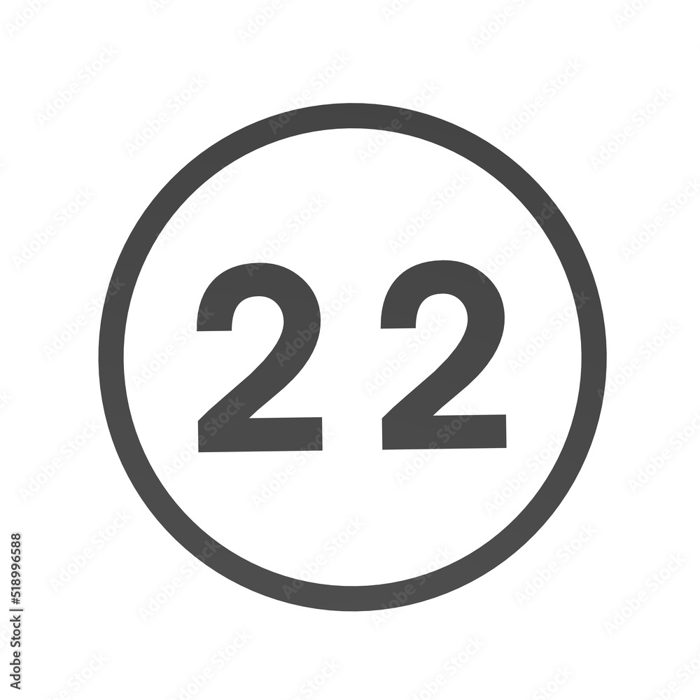 Gray number 22 in a circle on a white background. Numbers and numbers ...