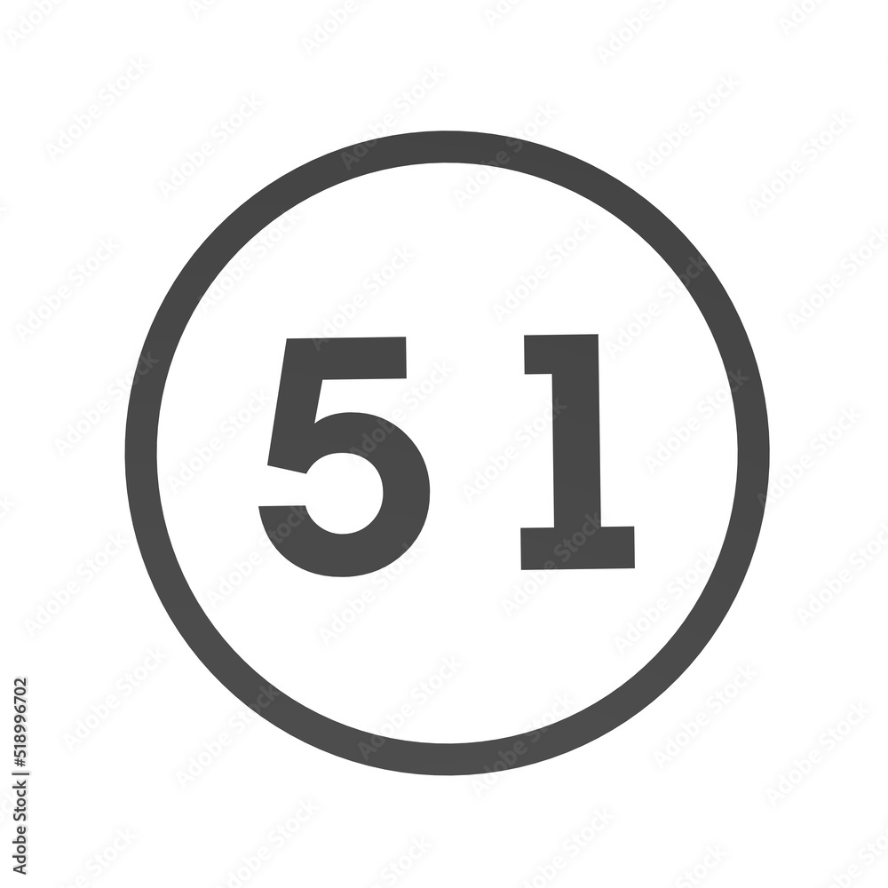 Gray number 51 in a circle on a white background. Numbers and numbers ...
