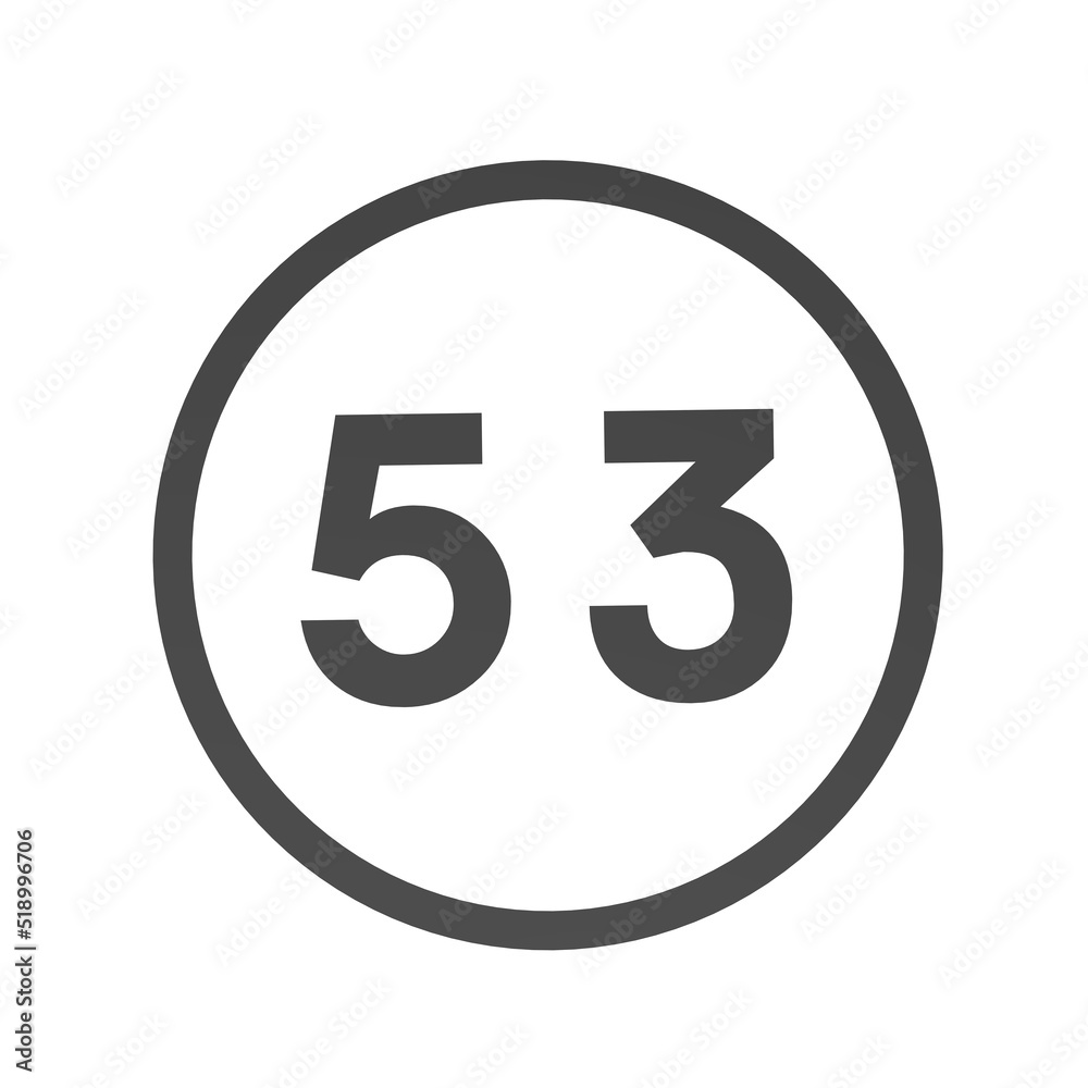Gray number 53 in a circle on a white background. Numbers and numbers ...