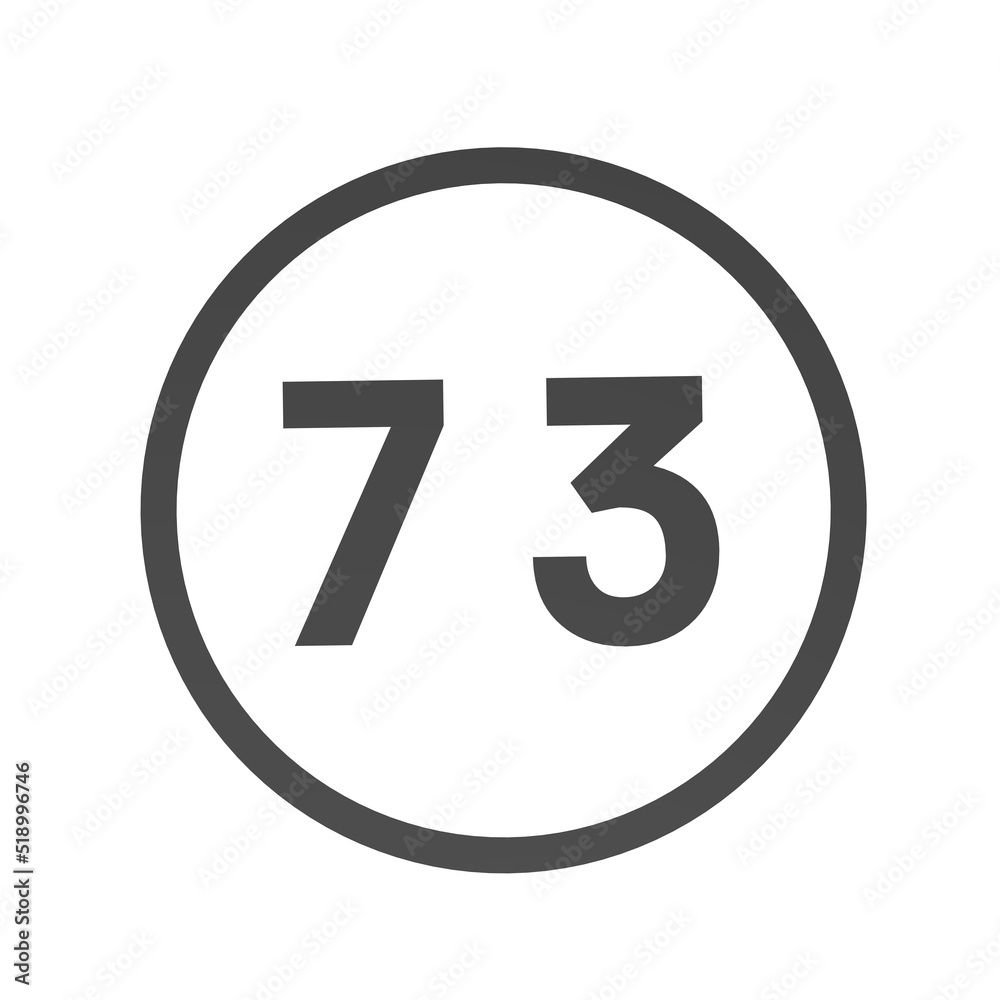 Gray number 73 in a circle on a white background. Numbers and numbers ...