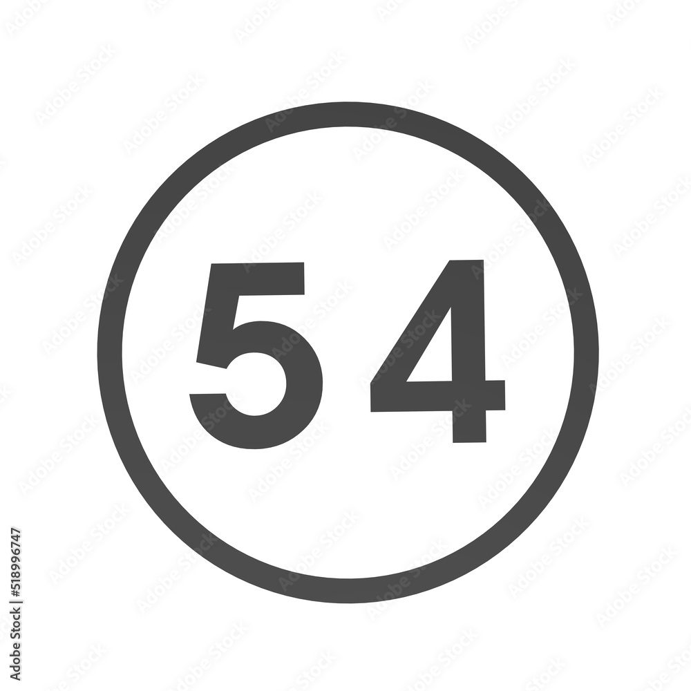 Gray number 54 in a circle on a white background. Numbers and numbers ...
