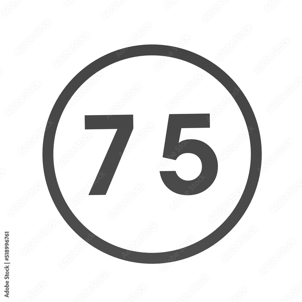 Gray number 75 in a circle on a white background. Numbers and numbers ...