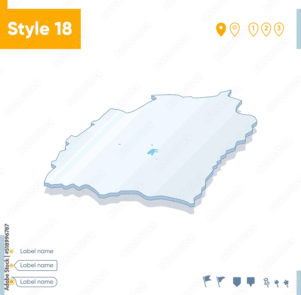 Manipur, India - 3d map on white background with water and roads ...