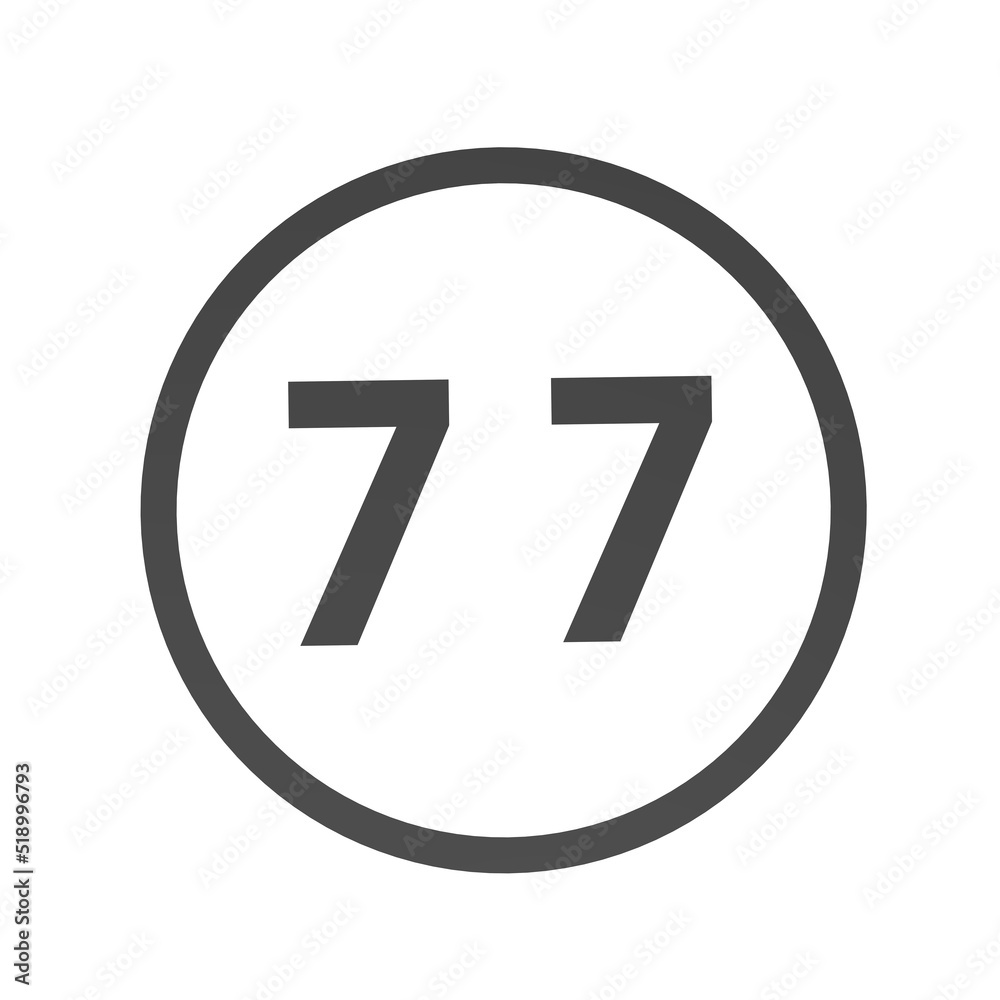 Gray number 77 in a circle on a white background. Numbers and numbers ...