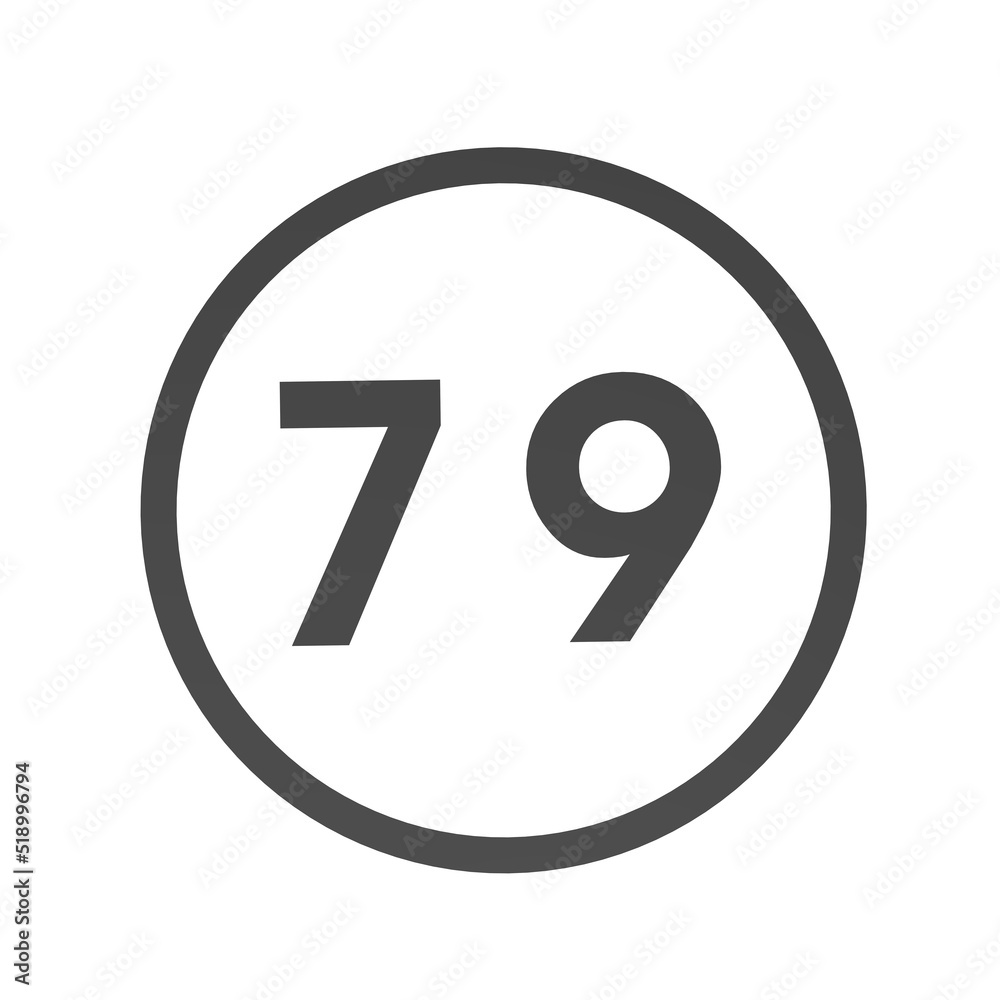 Gray number 79 in a circle on a white background. Numbers and numbers ...