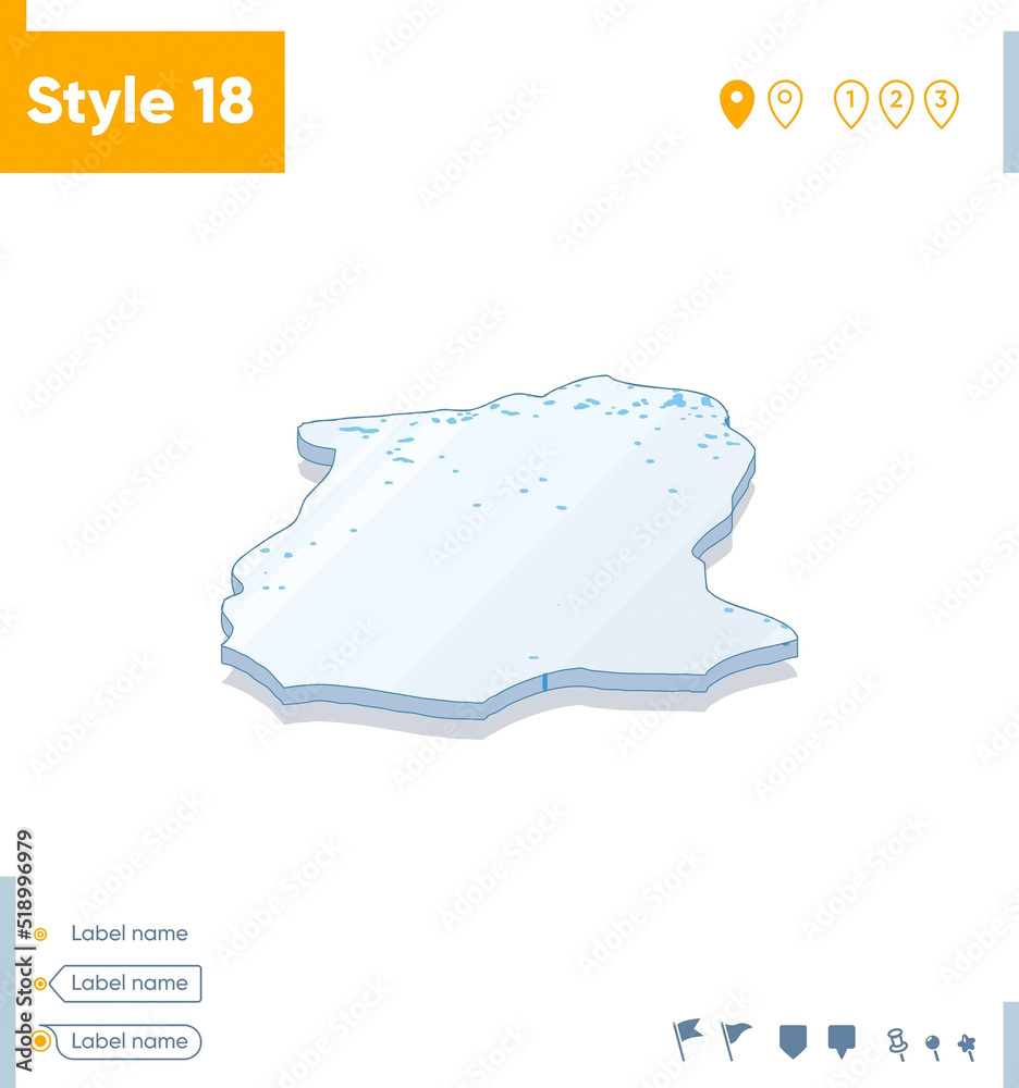 Sikkim, India - 3d map on white background with water and roads. Vector ...