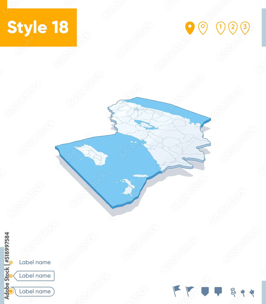 North Sumatra, Indonesia - 3d map on white background with water and ...