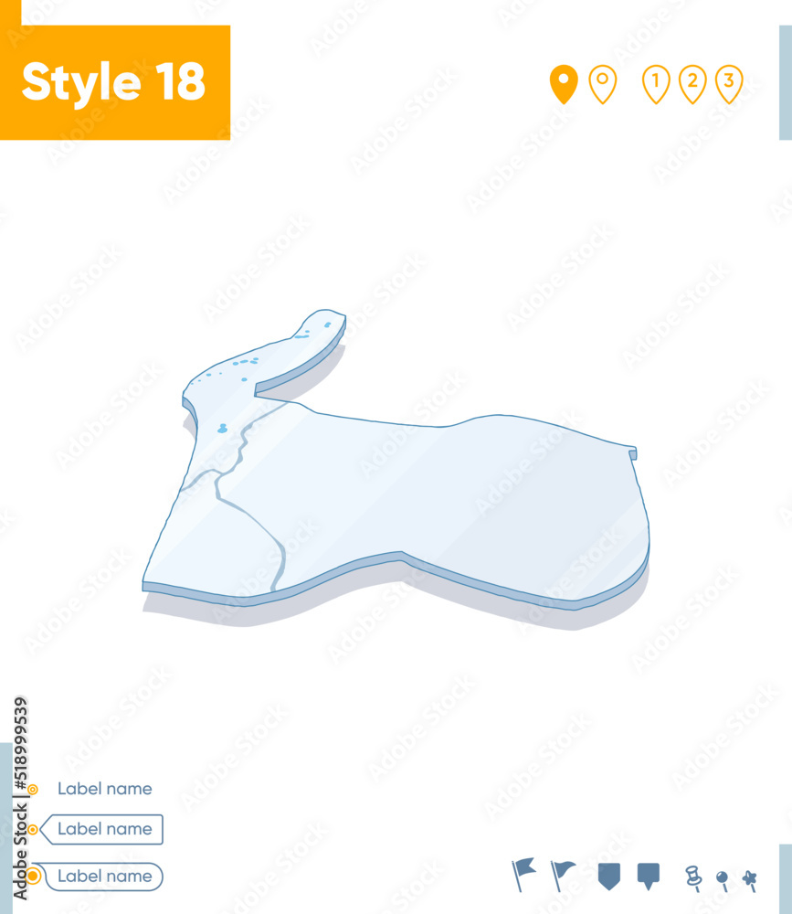 Darkhan Uul, Mongolia - 3d map on white background with water and roads ...