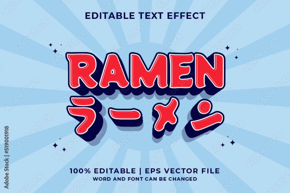 Editable text effect Ramen 3d cartoon template style premium vector ...