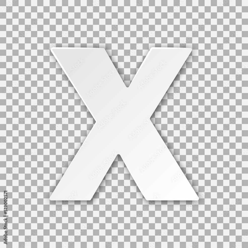 Letter X vector paper cut illustration. Monochrome volumetric font on ...