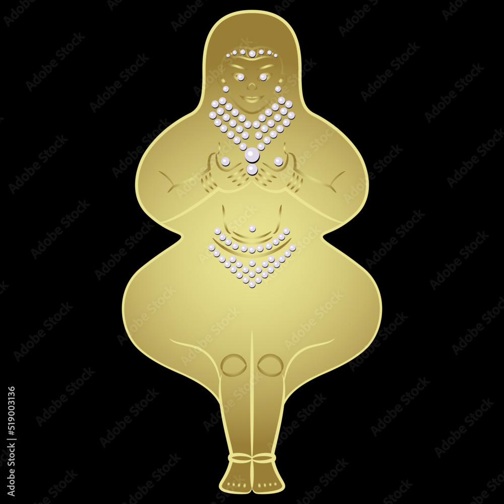 Ancient Iranian fertility goddess. Ishtar or Inanna. Golden silhouette ...