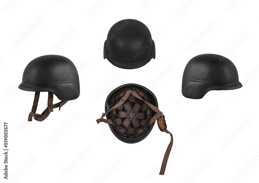 Modern black safety helmet isolate on a white bac. Military Soldier ... Modern black safety helmet isolate on a white bac. Military Soldier ...