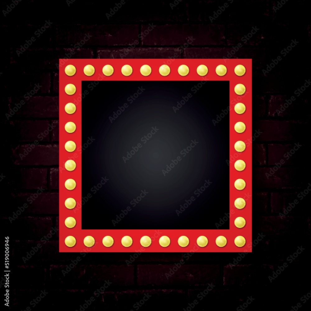 Vector realistic isolated red lightbox marquee frame with neon bulb ...