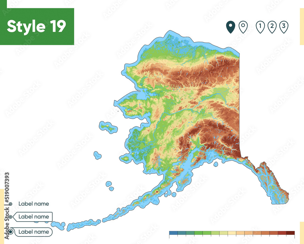 USA, Alaska - high detailed physical map. Vector map. Dem map. Stock ...