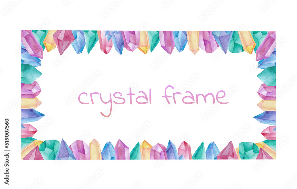 watercolor illustration with magic stones, minerals, crystals. Frame ...