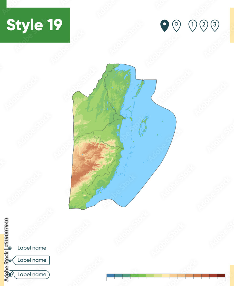 Belize - high detailed physical map. Vector map. Dem map. Stock Vector ...