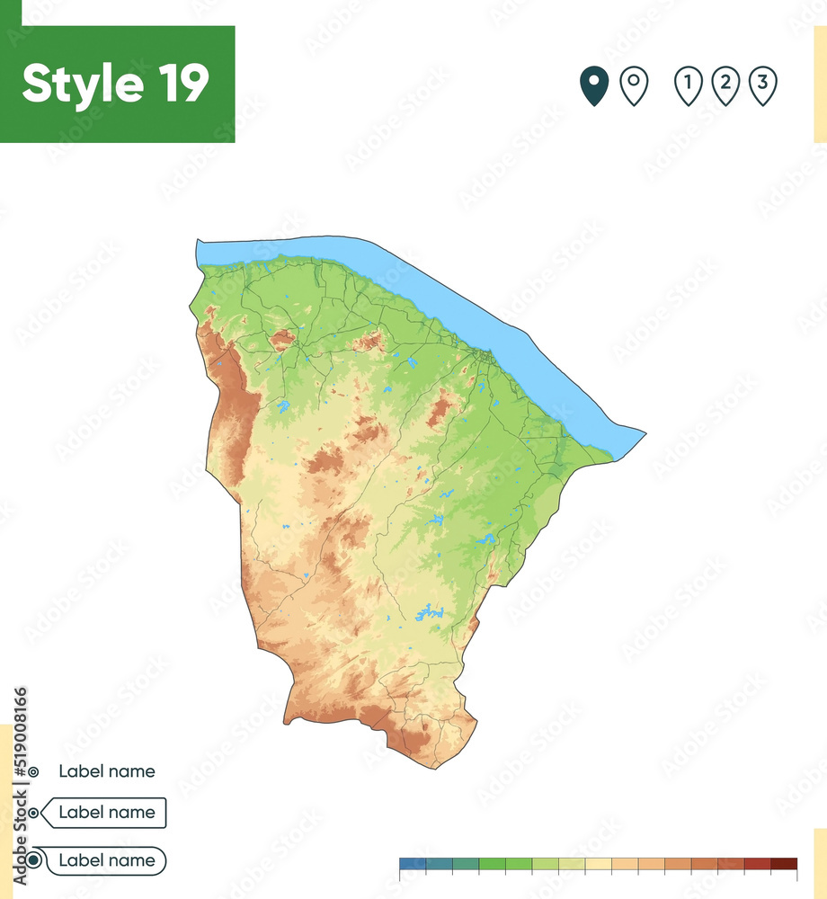 Ceara, Brazil - high detailed physical map. Vector map. Dem map. Stock ...