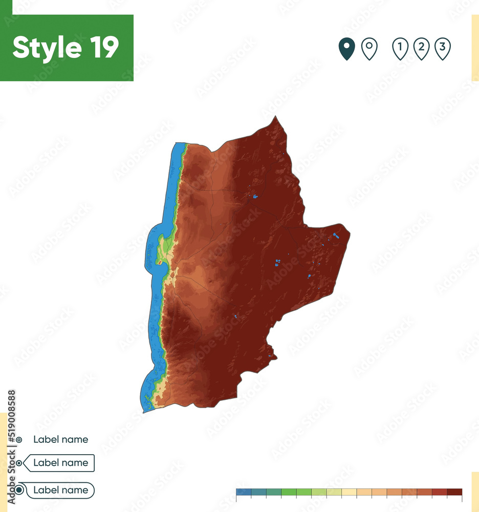 Antofagasta, Chile - high detailed physical map. Vector map. Dem map ...