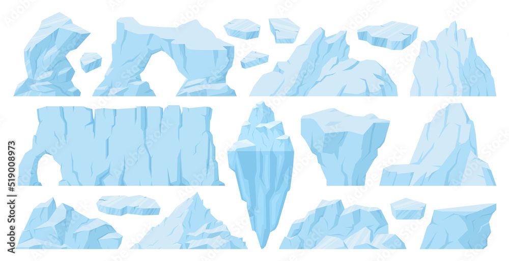 Antarctic cartoon ice, floating glaciers and snow icebergs. Ice ...