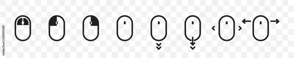 Set of computer mouse icon. Scrolling mouse icons. Cursor symbol ...