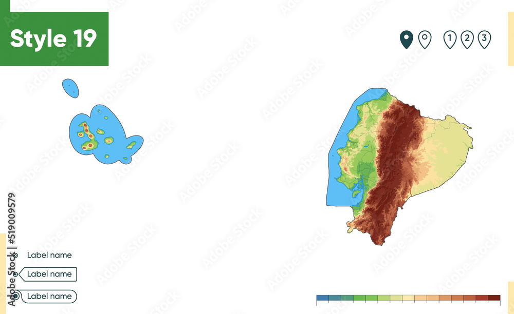 Ecuador - high detailed physical map. Vector map. Dem map. Stock Vector ...