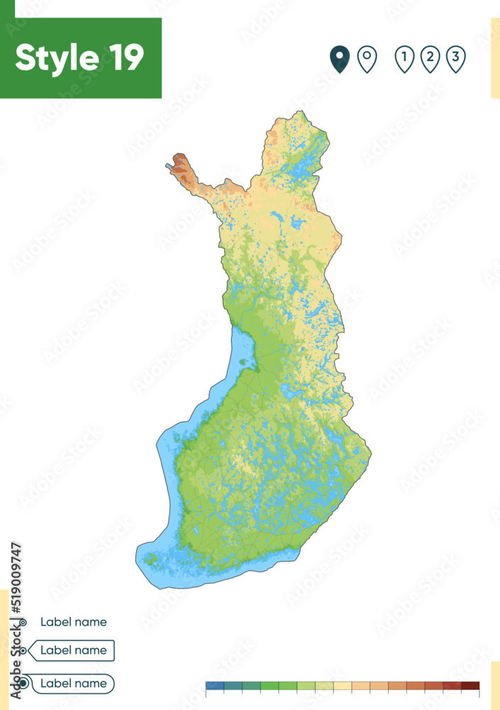 Finland - high detailed physical map. Vector map. Dem map. Stock Vector ...