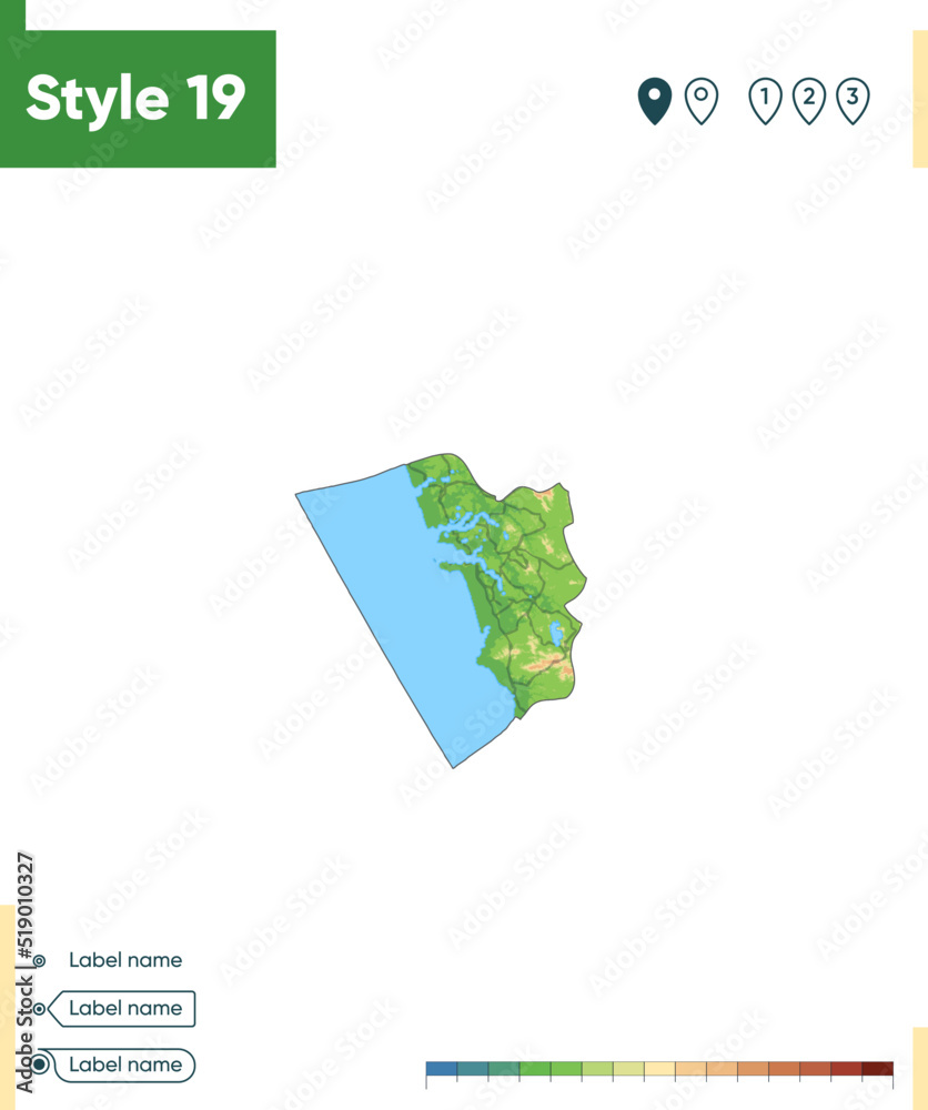 Goa, India - high detailed physical map. Vector map. Dem map. Stock ...