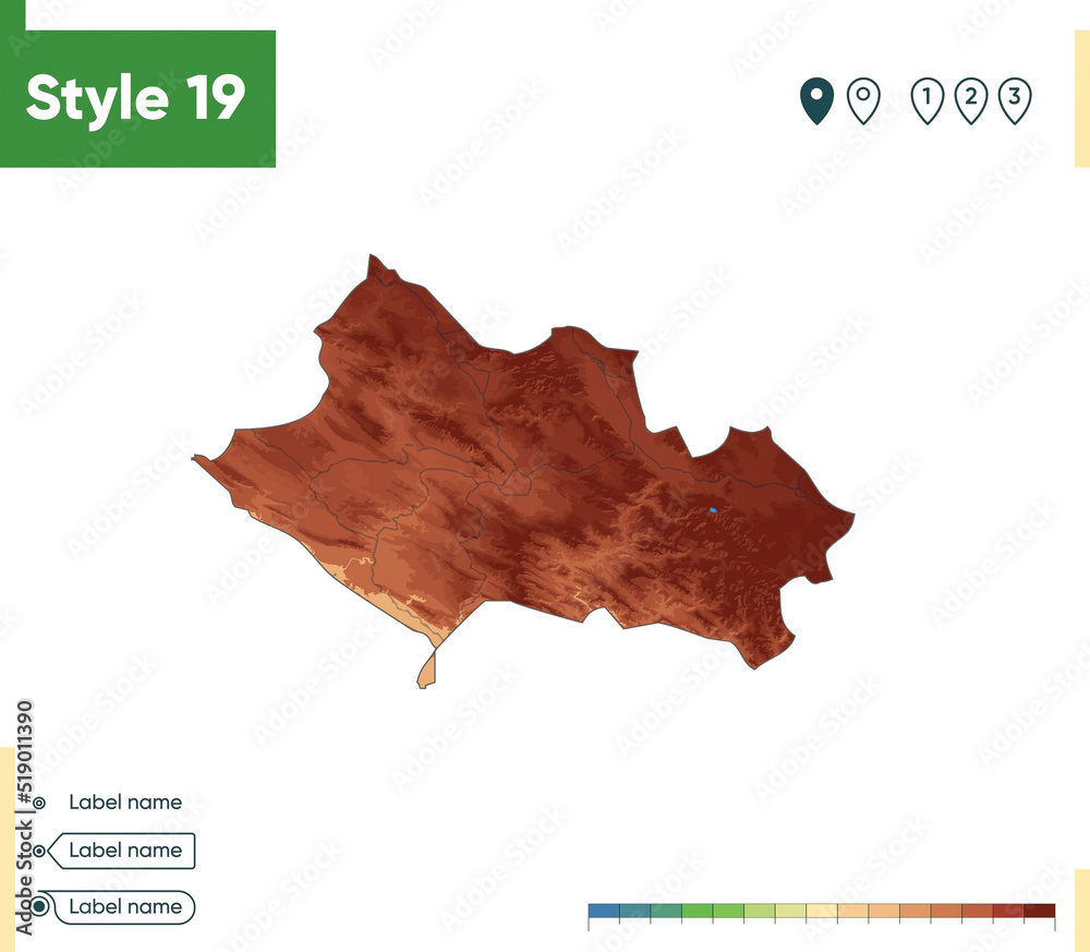 Lorestan, Iran - high detailed physical map. Vector map. Dem map. Stock ...