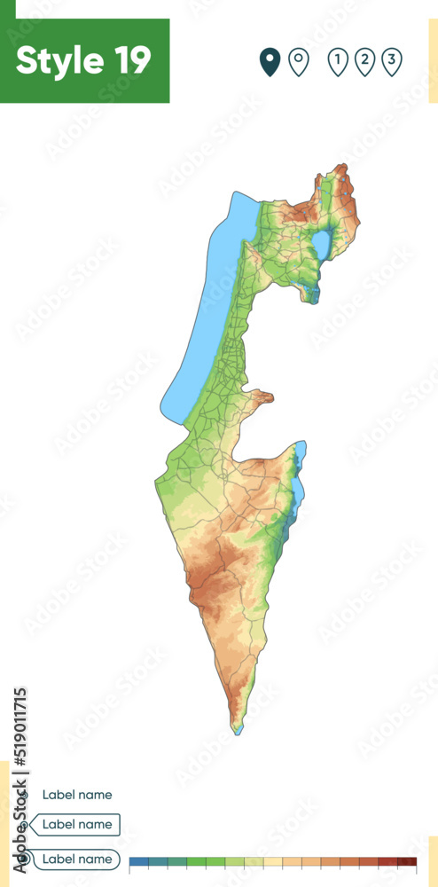 Israel - high detailed physical map. Vector map. Dem map. Stock Vector ...
