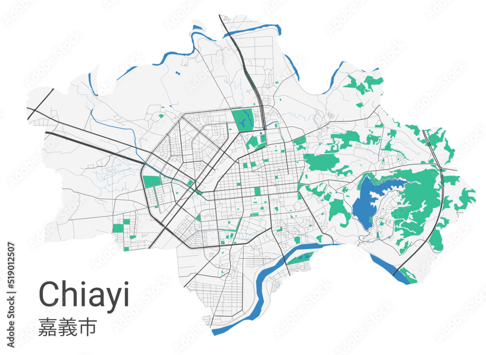 Chiayi vector map. Detailed map of Chiayi city administrative area ...