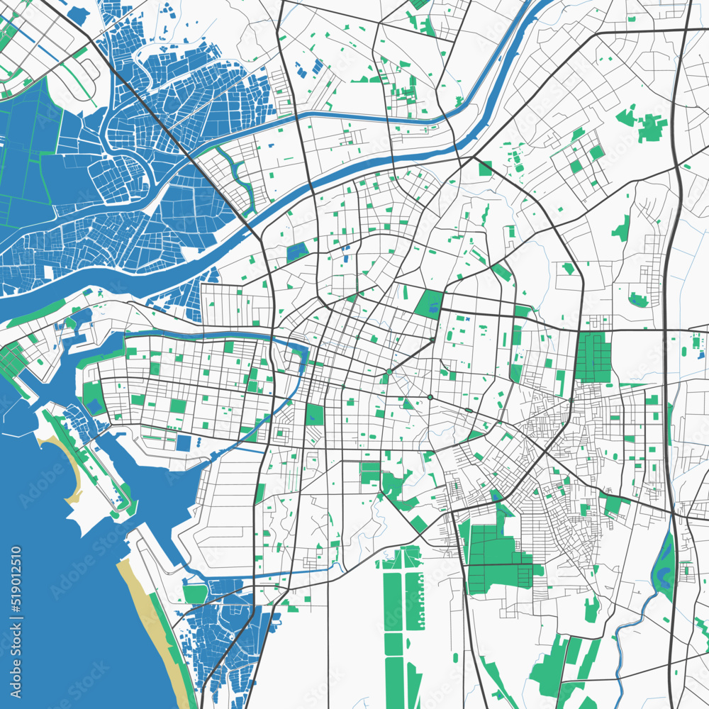 Tainan vector map. Detailed map of Tainan city administrative area ...
