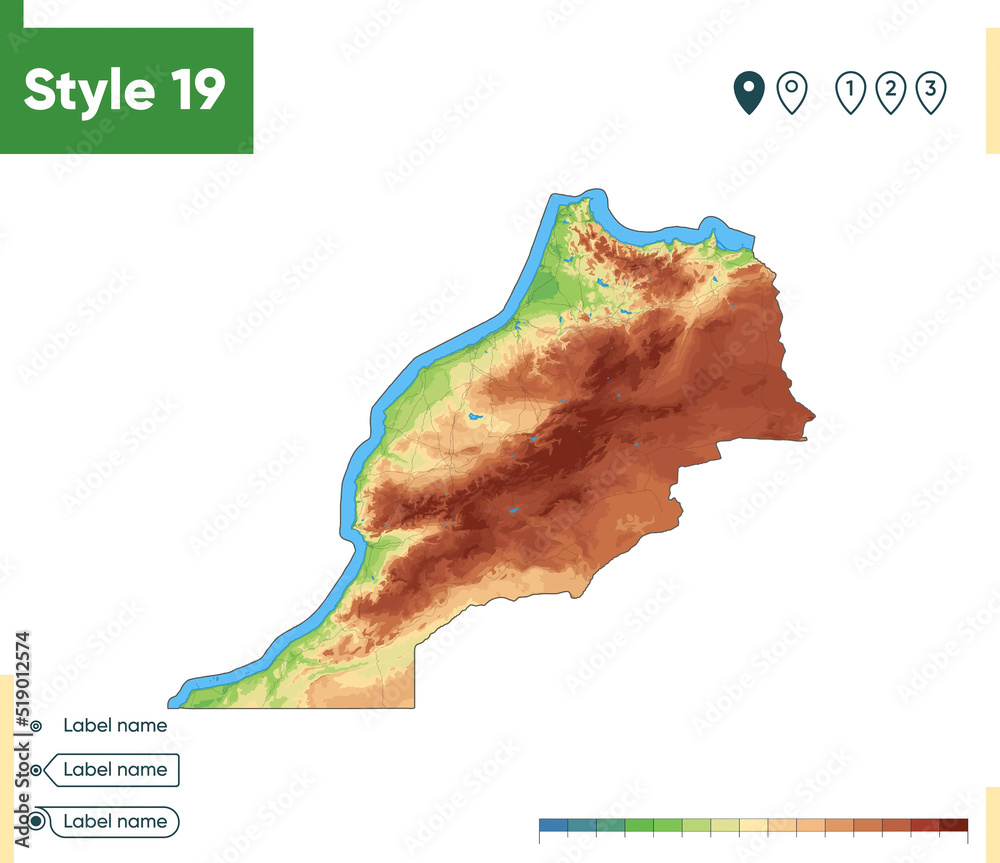Physical map of morocco