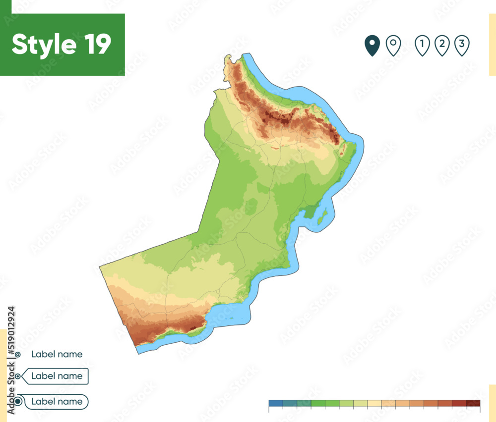 Oman - high detailed physical map. Vector map. Dem map. Stock Vector ...