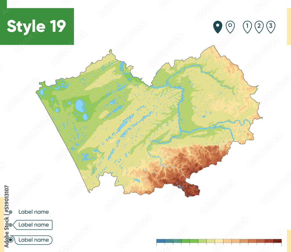 Altai Territory, Russia - high detailed physical map. Vector map. Dem ...