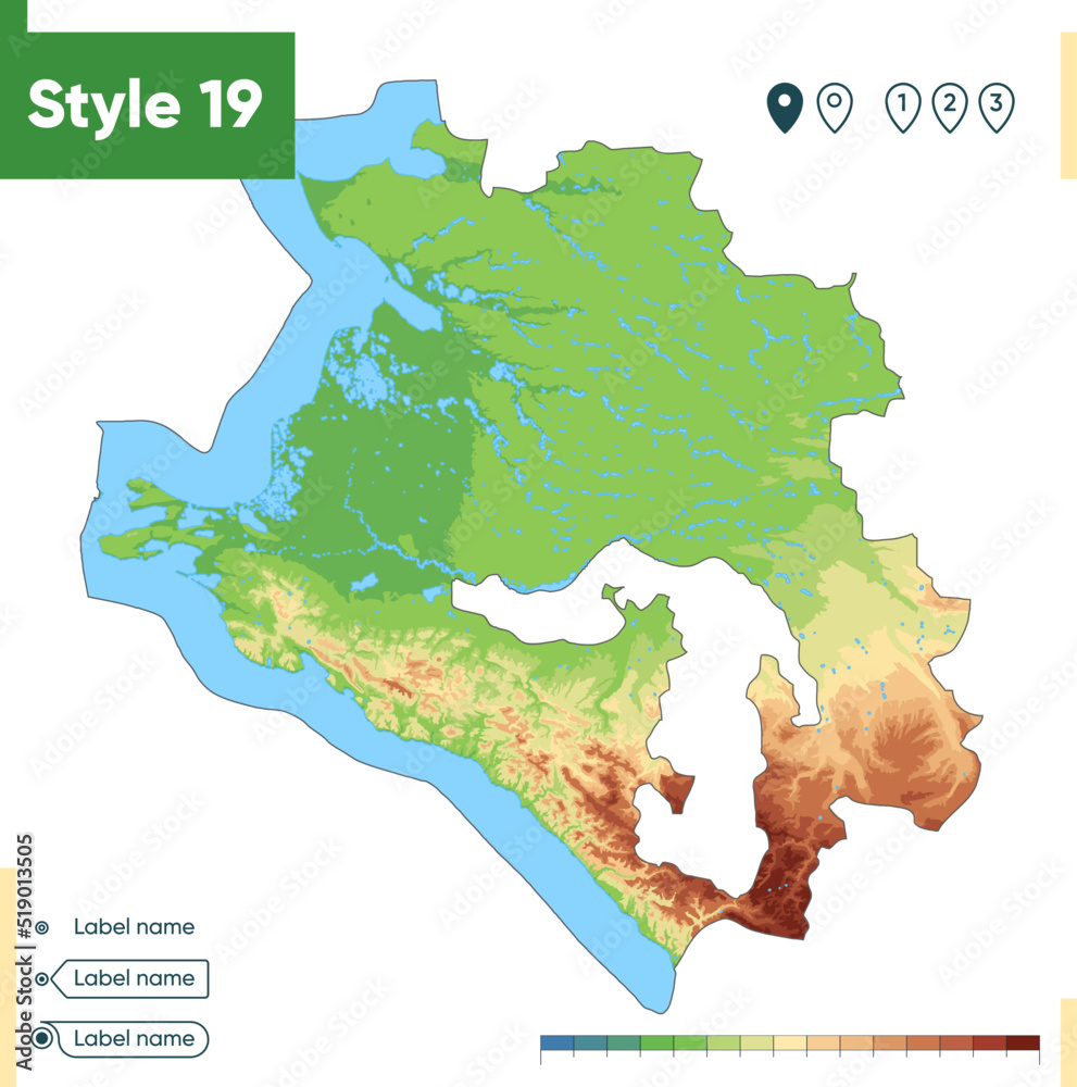 Krasnodar Territory, Russia - high detailed physical map. Vector map ...