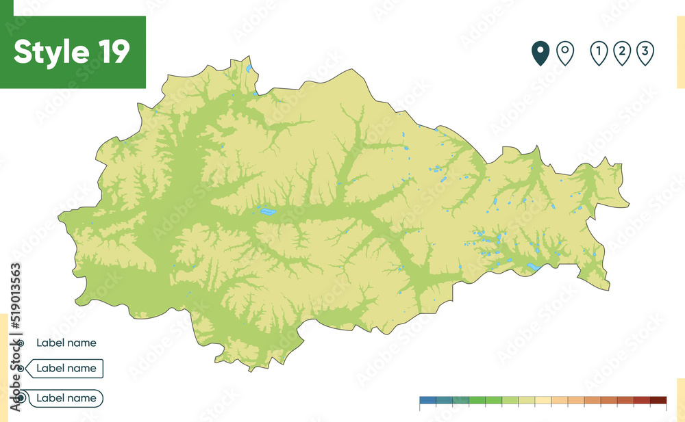 Kursk Region, Russia - high detailed physical map. Vector map. Dem map ...
