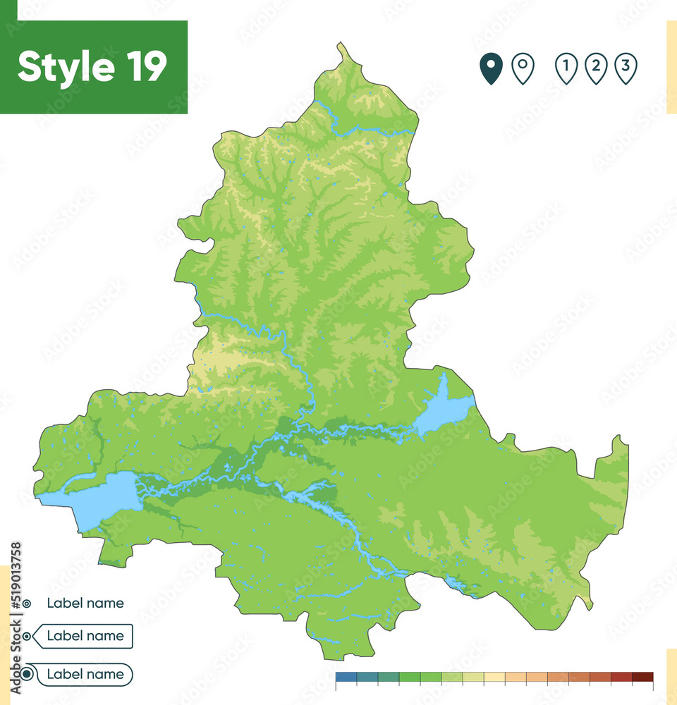 Rostov Region, Russia - high detailed physical map. Vector map. Dem map ...