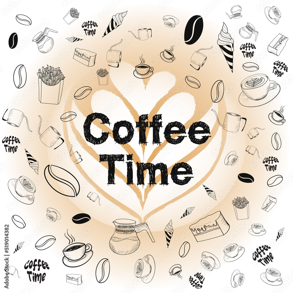 doodle coffee shop icons. Vector outline coffee drawings for cafe menu ...