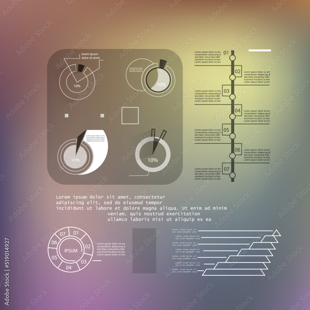 Infographic elements, graph and charts, templates with blurred ...