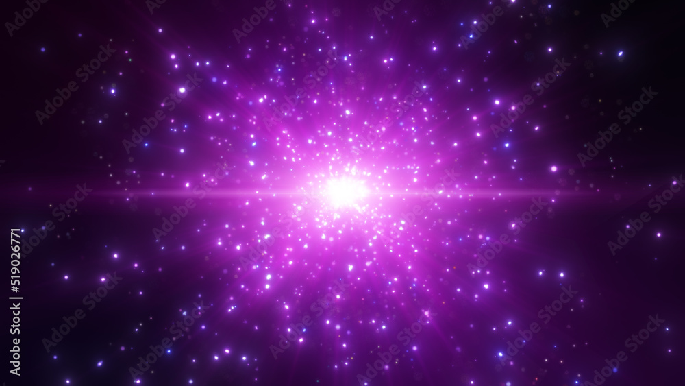 Pink purple dust particles explosion, Light ray beam effect. Stock ...